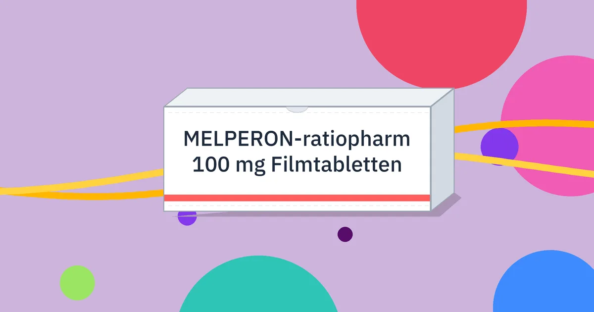 Symbolbild: Packung mit der Aufschrift MELPERON-ratiopharm 100 mg Filmtabletten (PZN 01296994) – Verfügbarkeit und Bezug in Apotheken in Frankfurt am Main