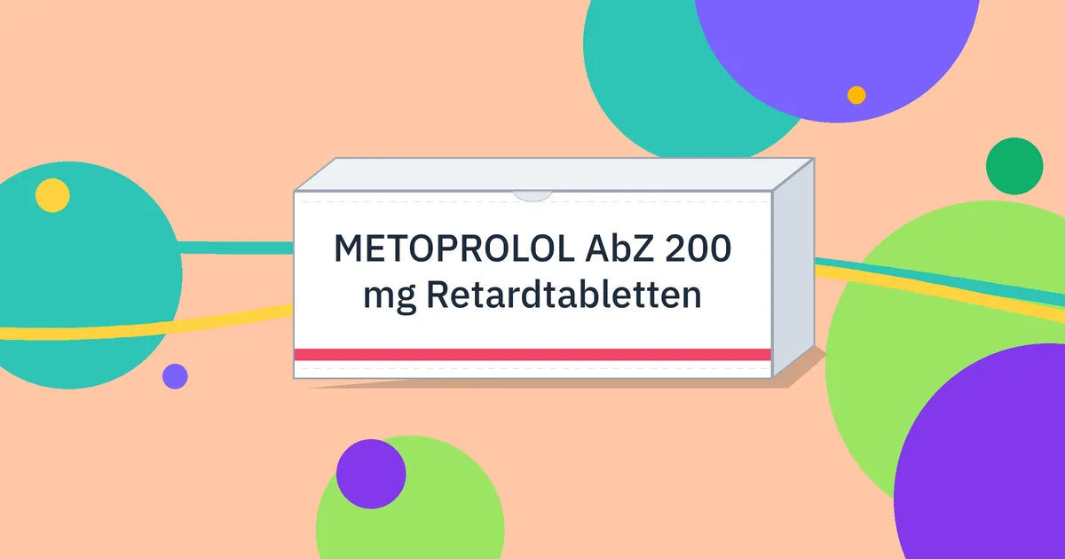Symbolbild: Packung mit der Aufschrift METOPROLOL AbZ 200 mg Retardtabletten (PZN 01016440) – Verfügbarkeit und Bezug in Apotheken in Frankfurt am Main