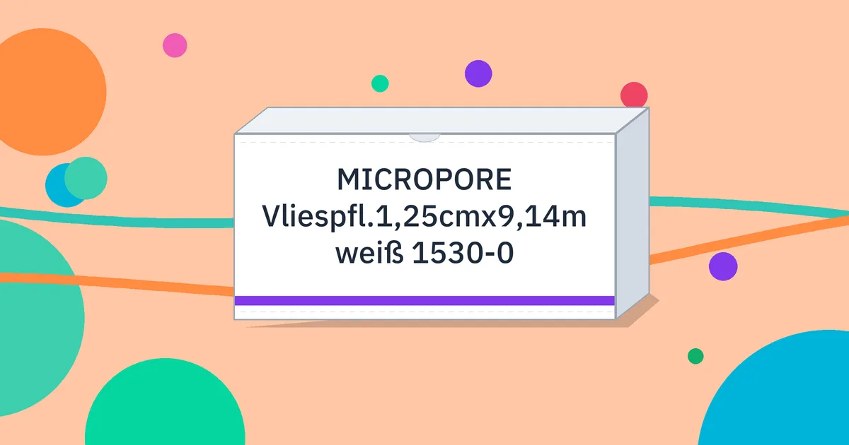 Symbolbild: Packung mit der Aufschrift MICROPORE Vliespfl.1,25cmx9,14m weiß 1530-0 (PZN 09007699) – Verfügbarkeit und Bezug in Apotheken in Frankfurt am Main