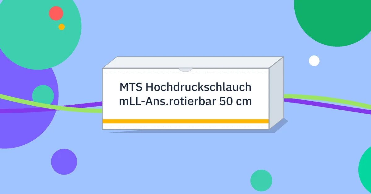 Symbolbild: Packung mit der Aufschrift MTS Hochdruckschlauch mLL-Ans.rotierbar 50 cm (PZN 04505257) – Verfügbarkeit und Bezug in Apotheken in Frankfurt am Main