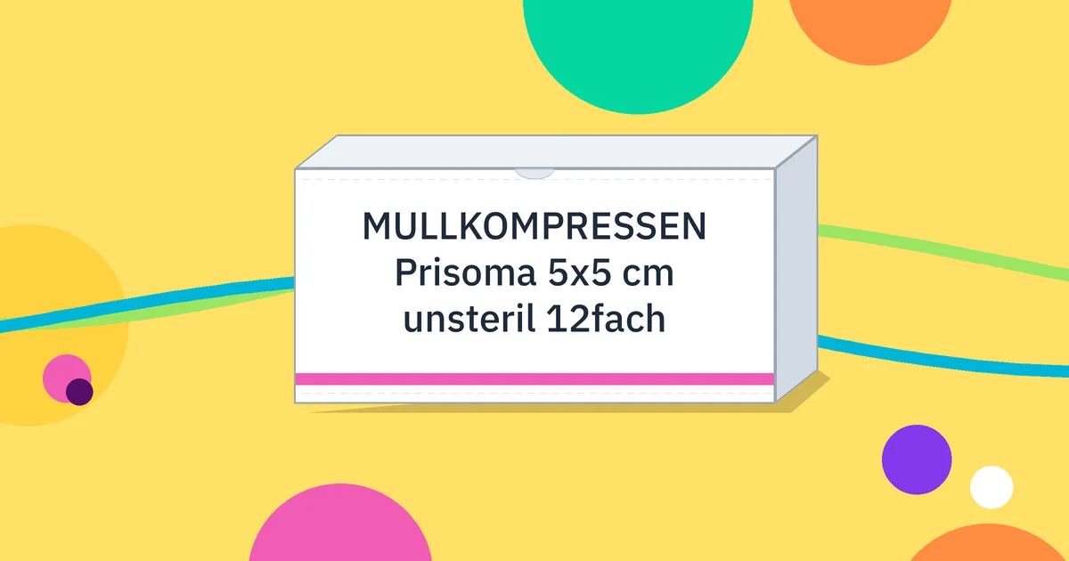 Symbolbild: Packung mit der Aufschrift MULLKOMPRESSEN Prisoma 5x5 cm unsteril 12fach (PZN 18752456) – Verfügbarkeit und Bezug in Apotheken in Frankfurt am Main
