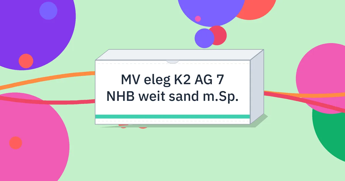 Symbolbild: Packung mit der Aufschrift MV eleg K2 AG 7 NHB weit sand m.Sp. (PZN 18928731) – Verfügbarkeit und Bezug in Apotheken in Frankfurt am Main
