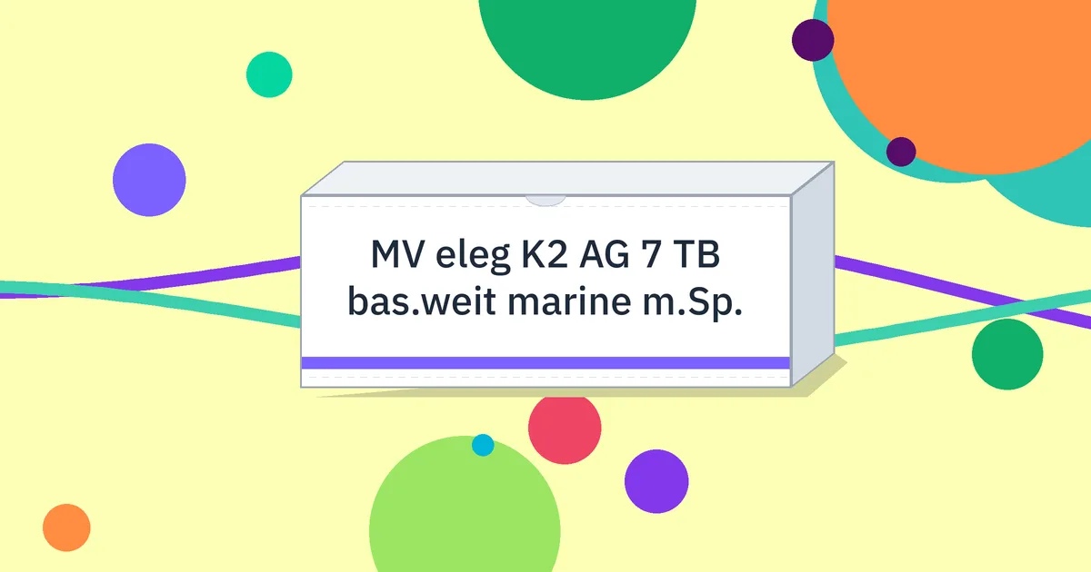 Symbolbild: Packung mit der Aufschrift MV eleg K2 AG 7 TB bas.weit marine m.Sp. (PZN 14613189) – Verfügbarkeit und Bezug in Apotheken in Frankfurt am Main