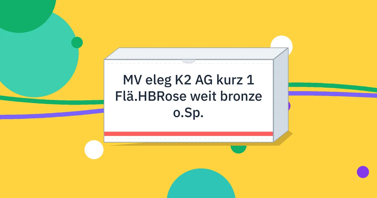 Symbolbild: Packung mit der Aufschrift MV eleg K2 AG kurz 1 Flä.HBRose weit bronze o.Sp. (PZN 15706160) – Verfügbarkeit und Bezug in Apotheken in Frankfurt am Main