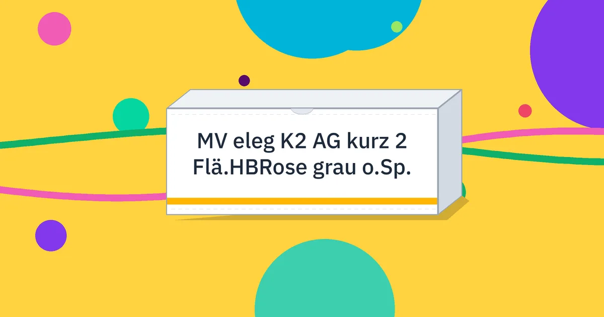 Symbolbild: Packung mit der Aufschrift MV eleg K2 AG kurz 2 Flä.HBRose grau o.Sp. (PZN 18925655) – Verfügbarkeit und Bezug in Apotheken in Frankfurt am Main