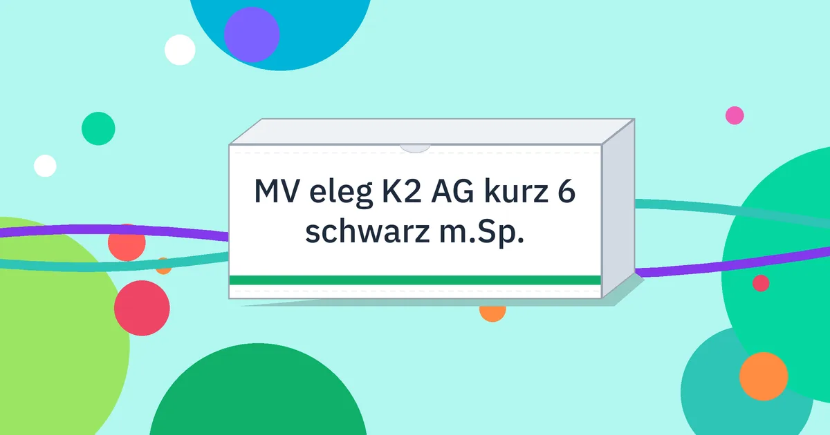 Symbolbild: Packung mit der Aufschrift MV eleg K2 AG kurz 6 schwarz m.Sp. (PZN 00318400) – Verfügbarkeit und Bezug in Apotheken in Frankfurt am Main