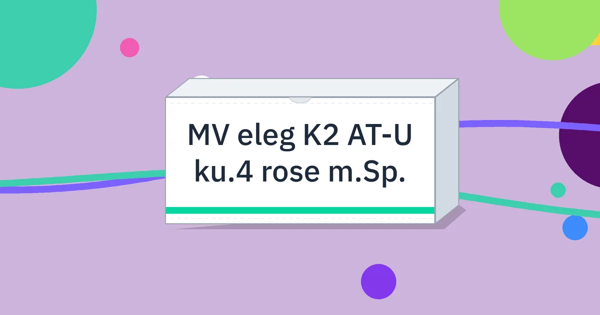 Symbolbild: Packung mit der Aufschrift MV eleg K2 AT-U ku.4 rose m.Sp. (PZN 15292221) – Verfügbarkeit und Bezug in Apotheken in Frankfurt am Main