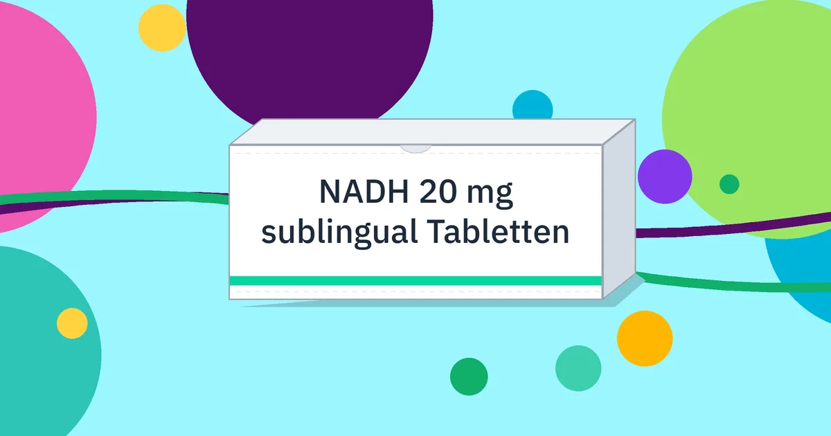 Symbolbild: Packung mit der Aufschrift NADH 20 mg sublingual Tabletten (PZN 15871829) – Verfügbarkeit und Bezug in Apotheken in Frankfurt am Main