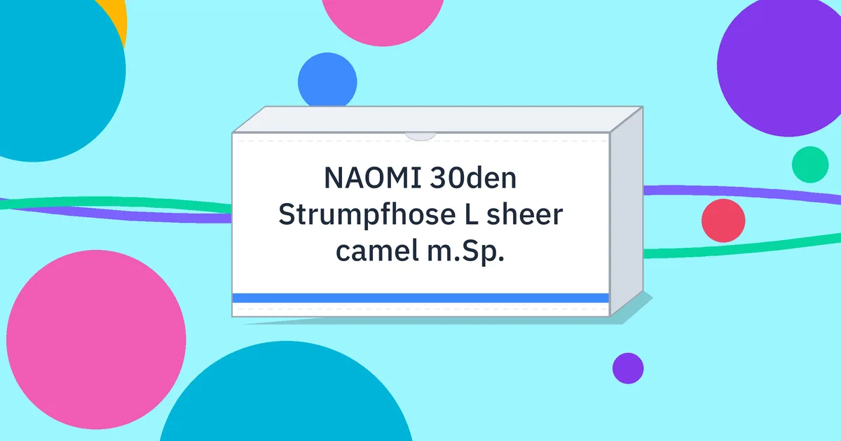 Symbolbild: Packung mit der Aufschrift NAOMI 30den Strumpfhose L sheer camel m.Sp. (PZN 16179053) – Verfügbarkeit und Bezug in Apotheken in Frankfurt am Main