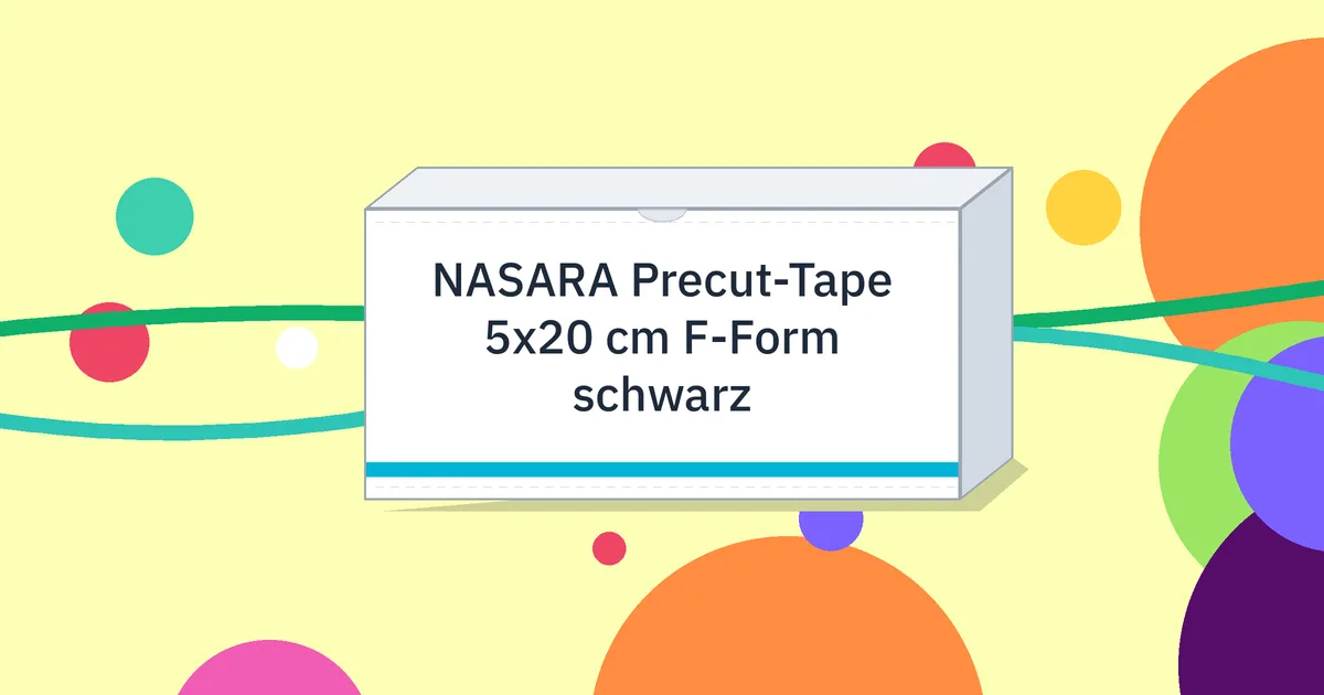 Symbolbild: Packung mit der Aufschrift NASARA Precut-Tape 5x20 cm F-Form schwarz (PZN 10315621) – Verfügbarkeit und Bezug in Apotheken in Frankfurt am Main