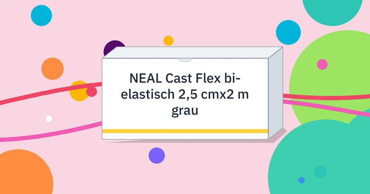 Symbolbild: Packung mit der Aufschrift NEAL Cast Flex bi-elastisch 2,5 cmx2 m grau (PZN 18892513) – Verfügbarkeit und Bezug in Apotheken in Frankfurt am Main