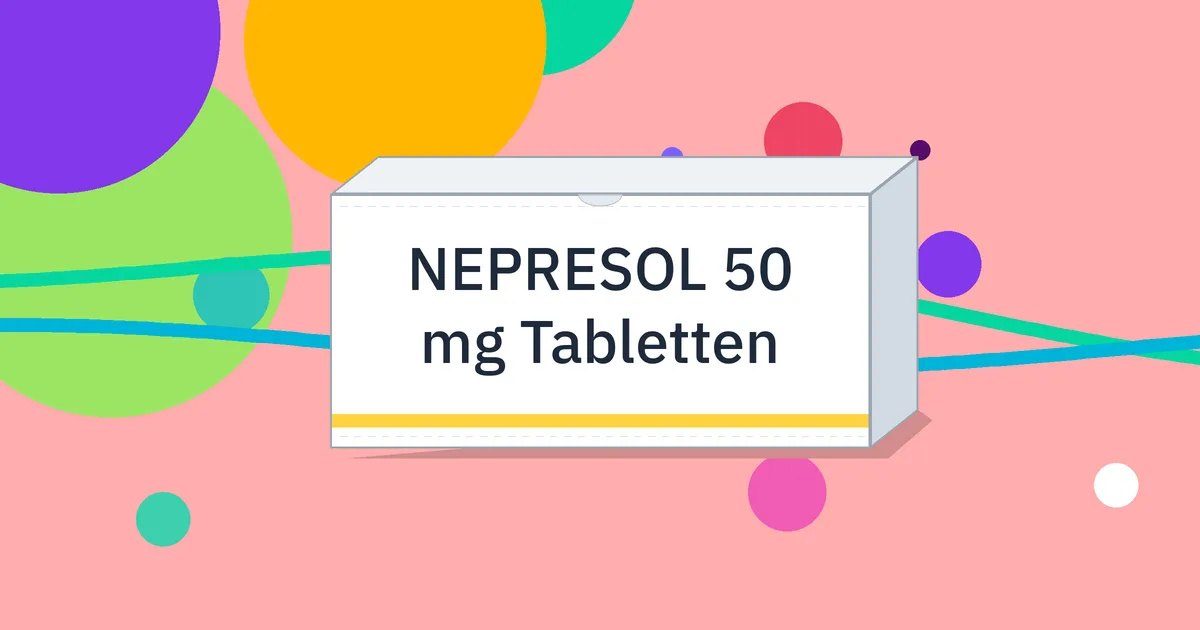 Symbolbild: Packung mit der Aufschrift NEPRESOL 50 mg Tabletten (PZN 06726755) – Verfügbarkeit und Bezug in Apotheken in Frankfurt am Main