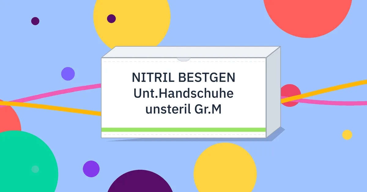 Symbolbild: Packung mit der Aufschrift NITRIL BESTGEN Unt.Handschuhe unsteril Gr.M (PZN 10129545) – Verfügbarkeit und Bezug in Apotheken in Frankfurt am Main