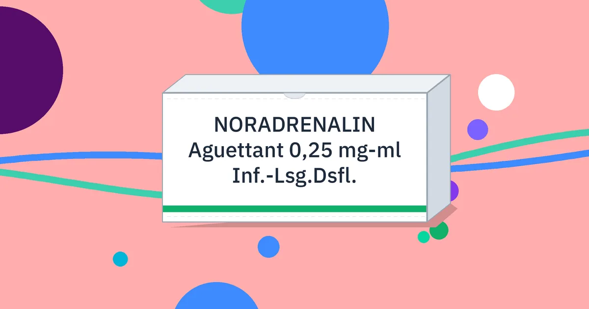 Symbolbild: Packung mit der Aufschrift NORADRENALIN Aguettant 0,25 mg-ml Inf.-Lsg.Dsfl. (PZN 11302589) – Verfügbarkeit und Bezug in Apotheken in Frankfurt am Main
