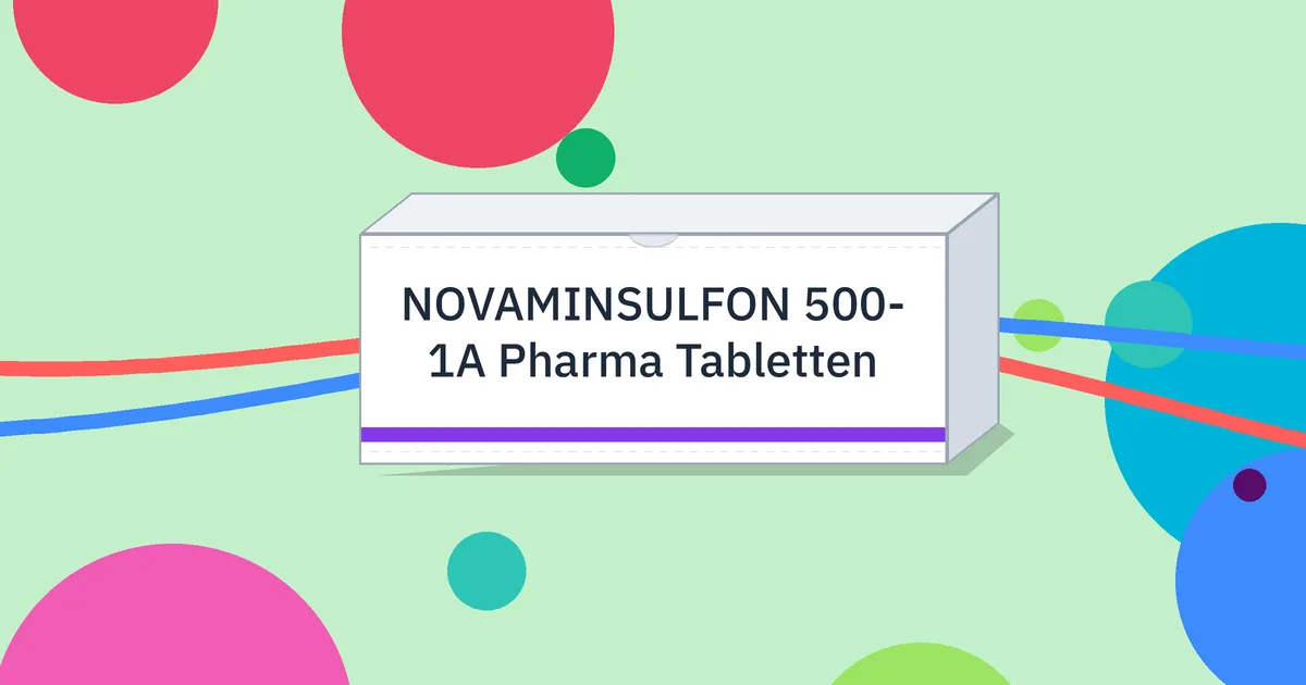 Symbolbild: Packung mit der Aufschrift NOVAMINSULFON 500-1A Pharma Tabletten (PZN 19352227) – Verfügbarkeit und Bezug in Apotheken in Frankfurt am Main