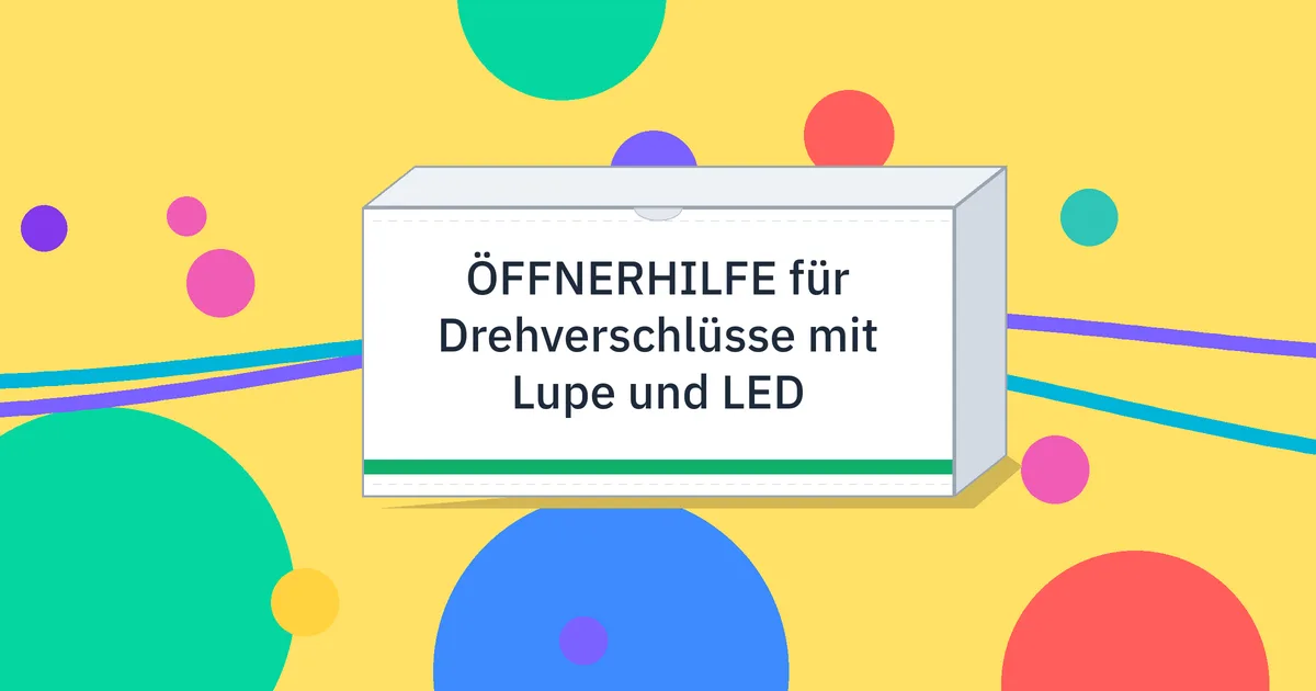 Symbolbild: Packung mit der Aufschrift ÖFFNERHILFE für Drehverschlüsse mit Lupe und LED (PZN 16046323) – Verfügbarkeit und Bezug in Apotheken in Frankfurt am Main