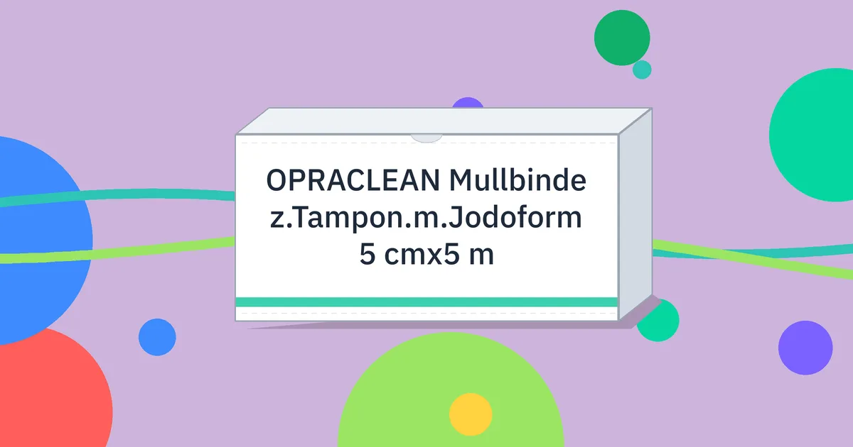 Symbolbild: Packung mit der Aufschrift OPRACLEAN Mullbinde z.Tampon.m.Jodoform 5 cmx5 m (PZN 19054547) – Verfügbarkeit und Bezug in Apotheken in Frankfurt am Main