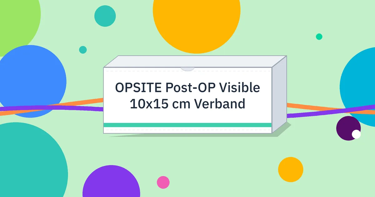 Symbolbild: Packung mit der Aufschrift OPSITE Post-OP Visible 10x15 cm Verband (PZN 11566176) – Verfügbarkeit und Bezug in Apotheken in Frankfurt am Main
