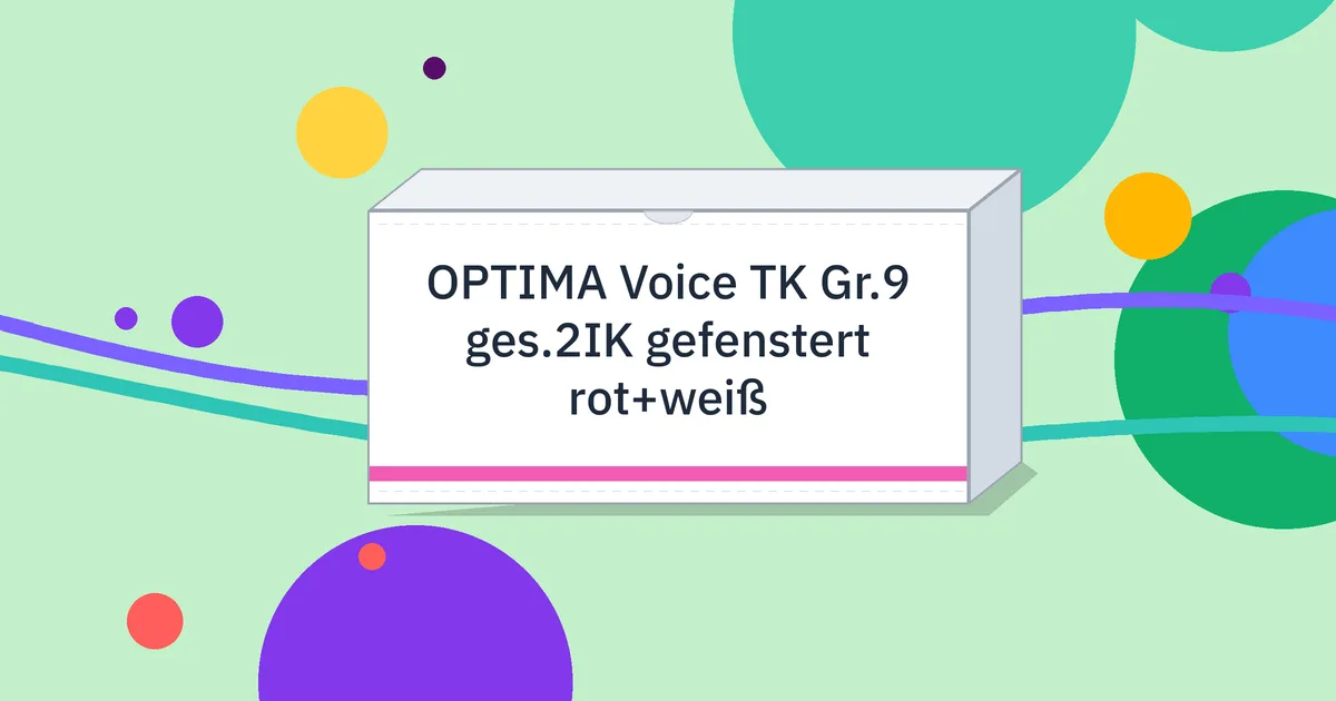 Symbolbild: Packung mit der Aufschrift OPTIMA Voice TK Gr.9 ges.2IK gefenstert rot+weiß (PZN 10287824) – Verfügbarkeit und Bezug in Apotheken in Frankfurt am Main