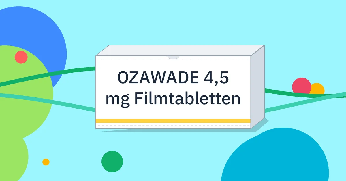Symbolbild: Packung mit der Aufschrift OZAWADE 4,5 mg Filmtabletten (PZN 17550472) – Verfügbarkeit und Bezug in Apotheken in Frankfurt am Main