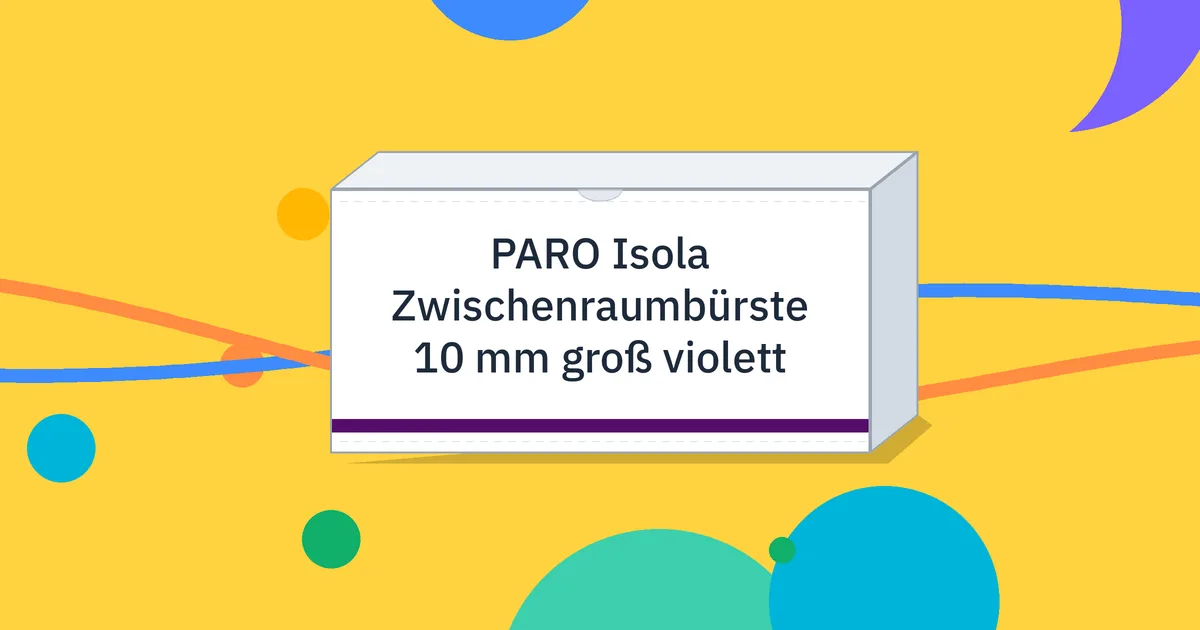 Symbolbild: Packung mit der Aufschrift PARO Isola Zwischenraumbürste 10 mm groß violett (PZN 01484773) – Verfügbarkeit und Bezug in Apotheken in Frankfurt am Main