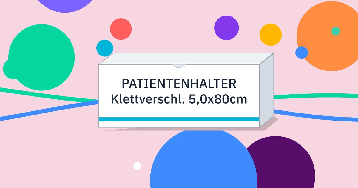 Symbolbild: Packung mit der Aufschrift PATIENTENHALTER Klettverschl. 5,0x80cm (PZN 02442630) – Verfügbarkeit und Bezug in Apotheken in Frankfurt am Main