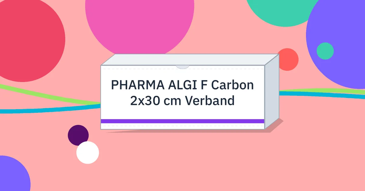 Symbolbild: Packung mit der Aufschrift PHARMA ALGI F Carbon 2x30 cm Verband (PZN 17468144) – Verfügbarkeit und Bezug in Apotheken in Frankfurt am Main
