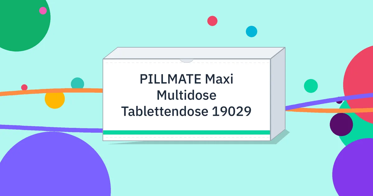 Symbolbild: Packung mit der Aufschrift PILLMATE Maxi Multidose Tablettendose 19029 (PZN 07591990) – Verfügbarkeit und Bezug in Apotheken in Frankfurt am Main