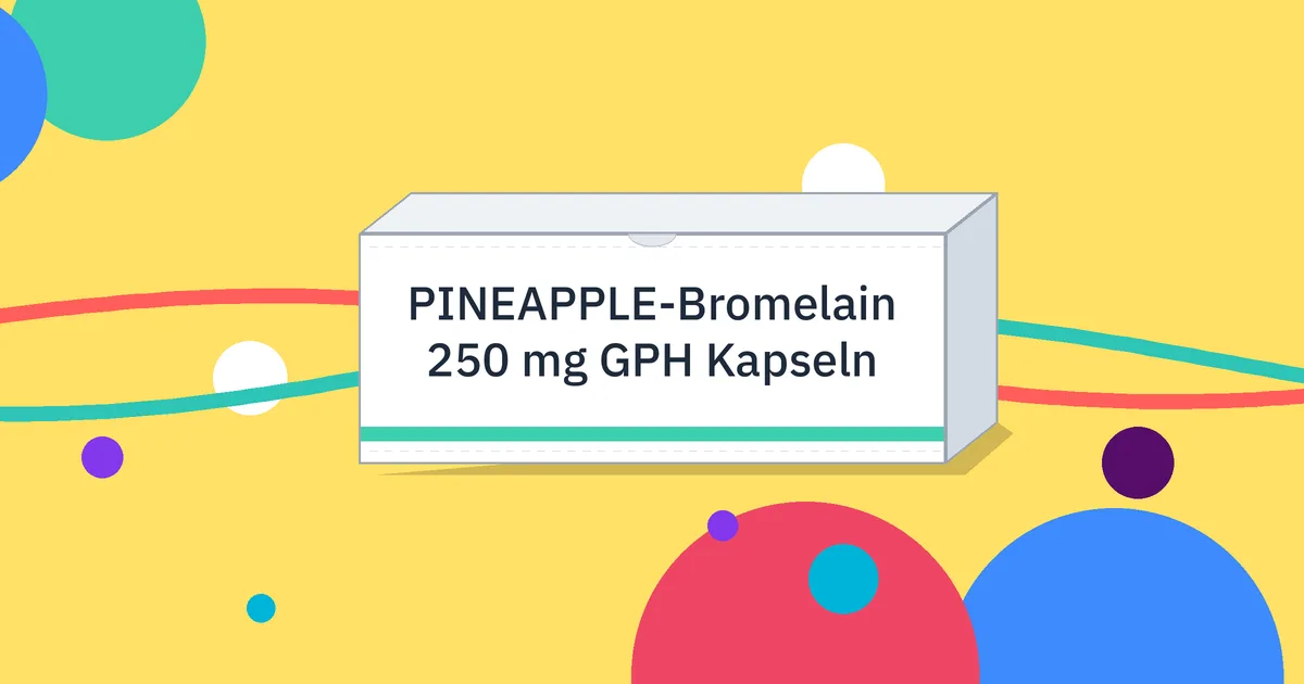 Symbolbild: Packung mit der Aufschrift PINEAPPLE-Bromelain 250 mg GPH Kapseln (PZN 02568963) – Verfügbarkeit und Bezug in Apotheken in Frankfurt am Main