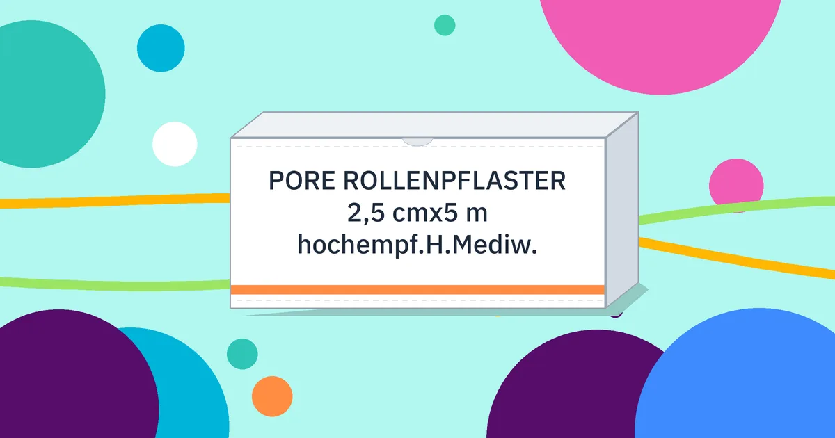 Symbolbild: Packung mit der Aufschrift PORE ROLLENPFLASTER 2,5 cmx5 m hochempf.H.Mediw. (PZN 03178595) – Verfügbarkeit und Bezug in Apotheken in Frankfurt am Main