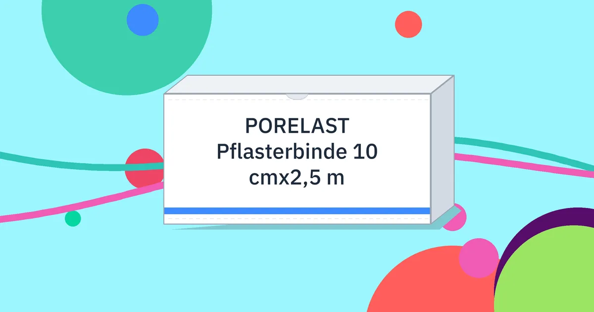 Symbolbild: Packung mit der Aufschrift PORELAST Pflasterbinde 10 cmx2,5 m (PZN 07189934) – Verfügbarkeit und Bezug in Apotheken in Frankfurt am Main