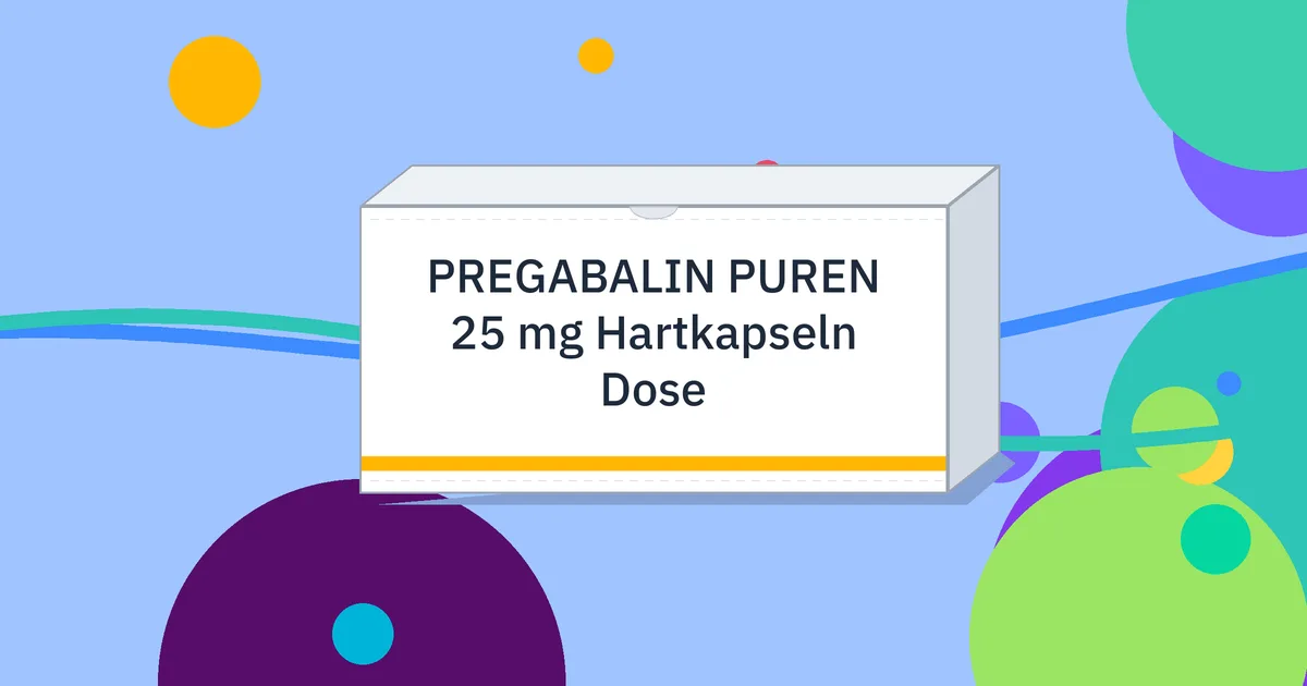 Symbolbild: Packung mit der Aufschrift PREGABALIN PUREN 25 mg Hartkapseln Dose (PZN 12436470) – Verfügbarkeit und Bezug in Apotheken in Frankfurt am Main