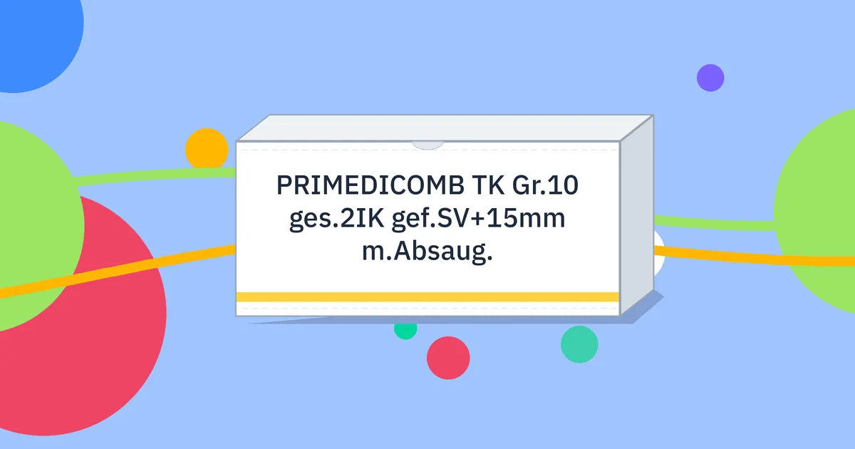 Symbolbild: Packung mit der Aufschrift PRIMEDICOMB TK Gr.10 ges.2IK gef.SV+15mm m.Absaug. (PZN 10282614) – Verfügbarkeit und Bezug in Apotheken in Frankfurt am Main
