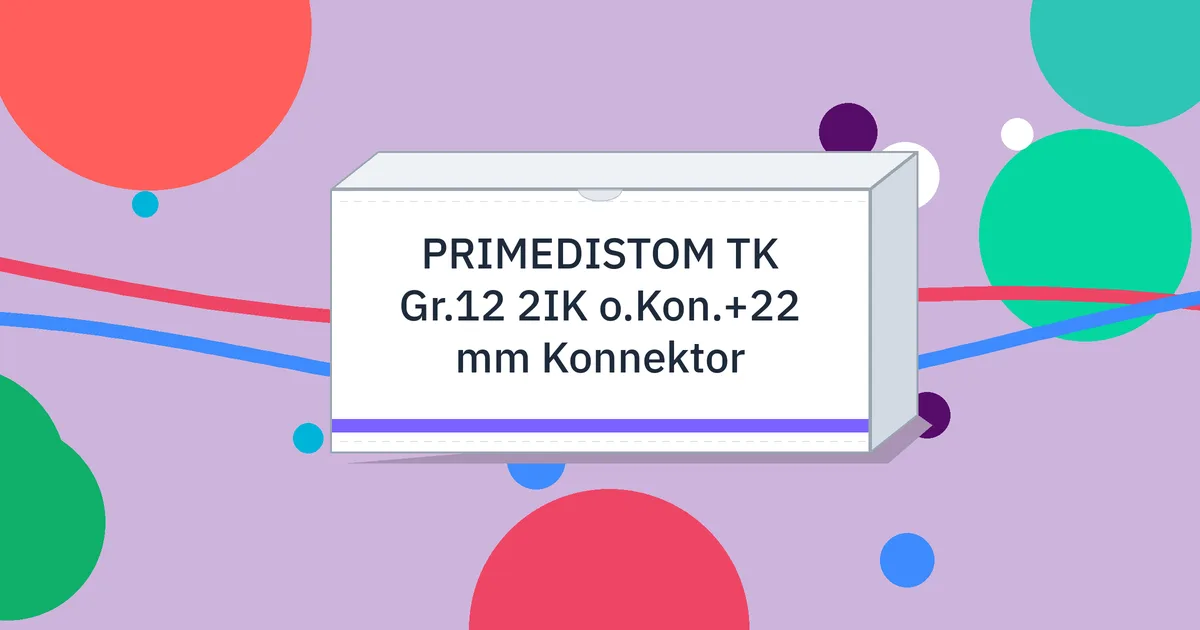 Symbolbild: Packung mit der Aufschrift PRIMEDISTOM TK Gr.12 2IK o.Kon.+22 mm Konnektor (PZN 10229927) – Verfügbarkeit und Bezug in Apotheken in Frankfurt am Main