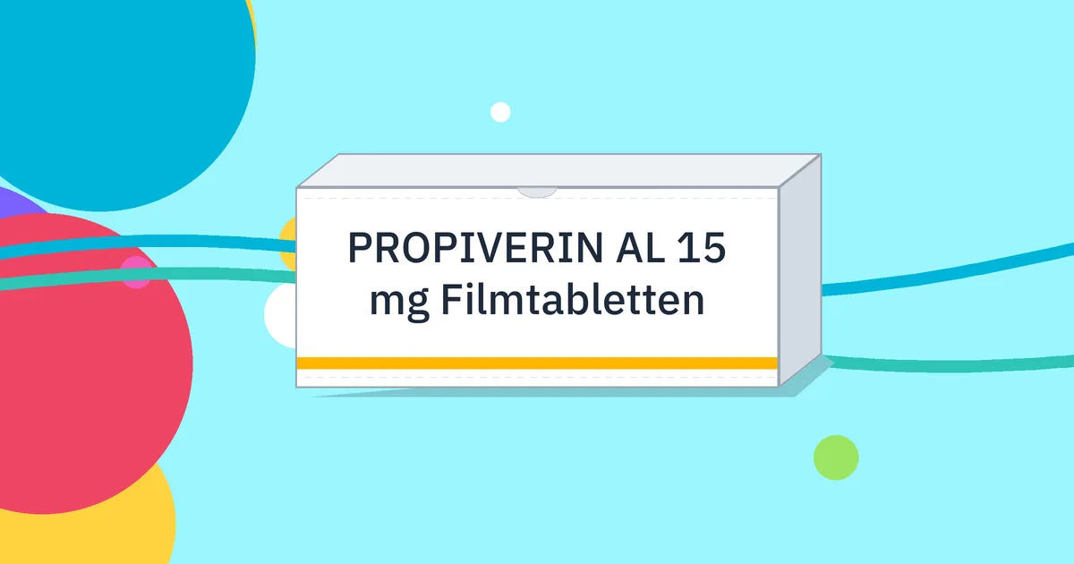 Symbolbild: Packung mit der Aufschrift PROPIVERIN AL 15 mg Filmtabletten (PZN 07333727) – Verfügbarkeit und Bezug in Apotheken in Frankfurt am Main