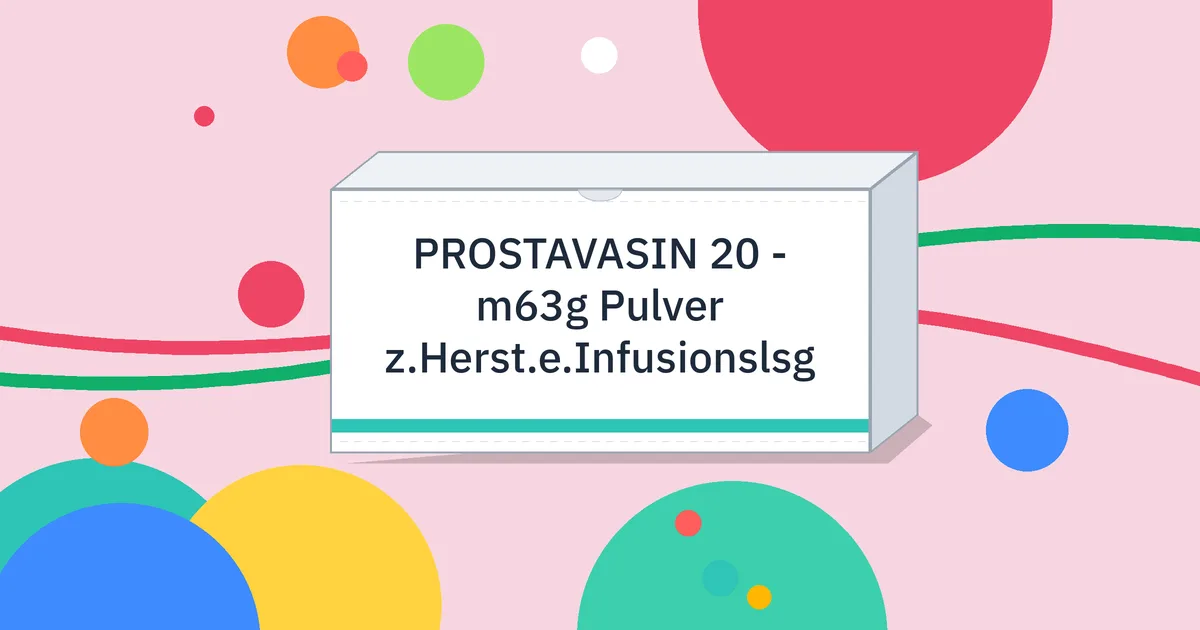 Symbolbild: Packung mit der Aufschrift PROSTAVASIN 20 -m63g Pulver z.Herst.e.Infusionslsg (PZN 10923042) – Verfügbarkeit und Bezug in Apotheken in Frankfurt am Main