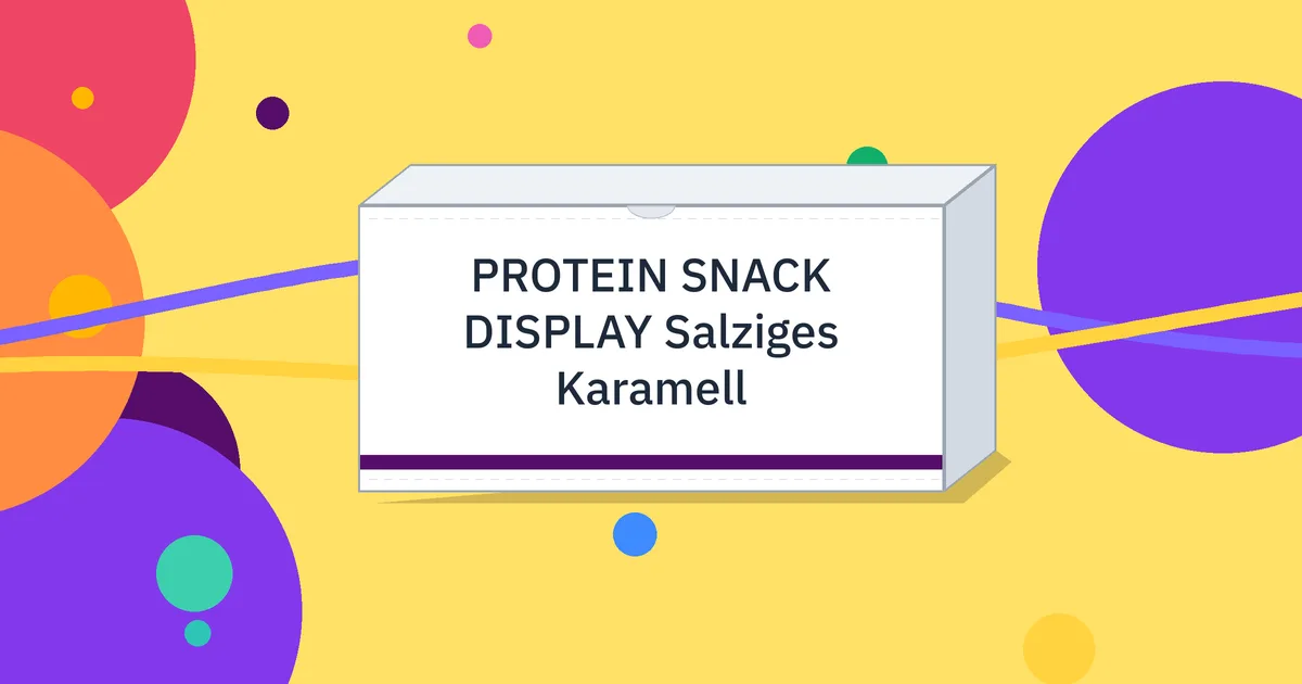 Symbolbild: Packung mit der Aufschrift PROTEIN SNACK DISPLAY Salziges Karamell (PZN 19778972) – Verfügbarkeit und Bezug in Apotheken in Frankfurt am Main