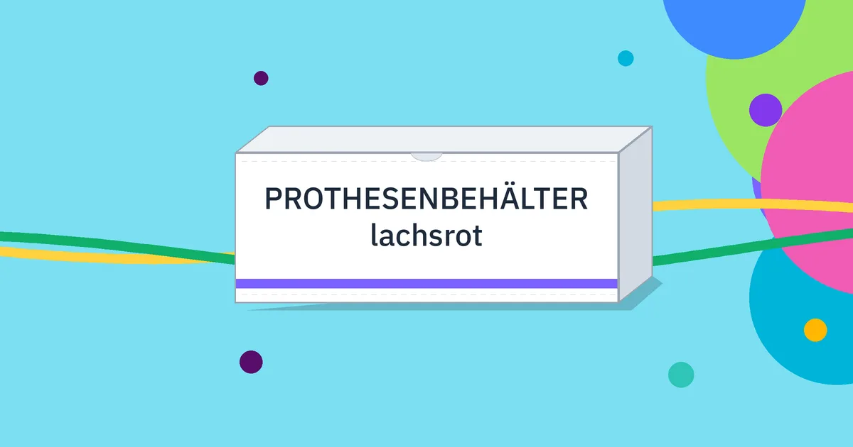 Symbolbild: Packung mit der Aufschrift PROTHESENBEHÄLTER lachsrot (PZN 02566651) – Verfügbarkeit und Bezug in Apotheken in Frankfurt am Main