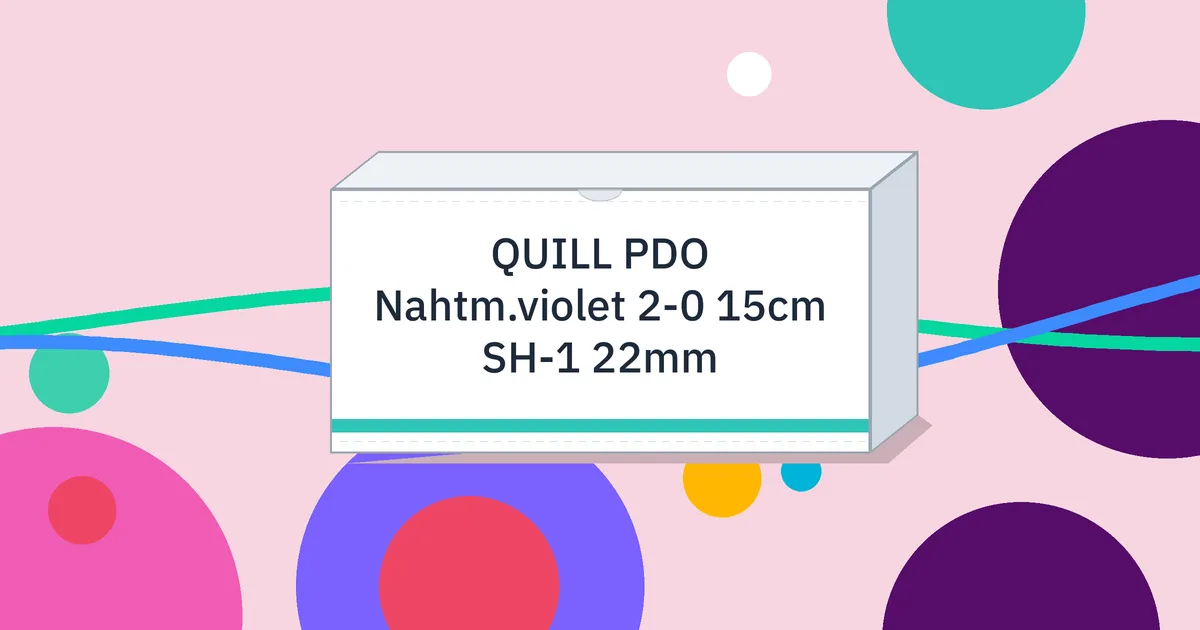 Symbolbild: Packung mit der Aufschrift QUILL PDO Nahtm.violet 2-0 15cm SH-1 22mm (PZN 17990567) – Verfügbarkeit und Bezug in Apotheken in Frankfurt am Main