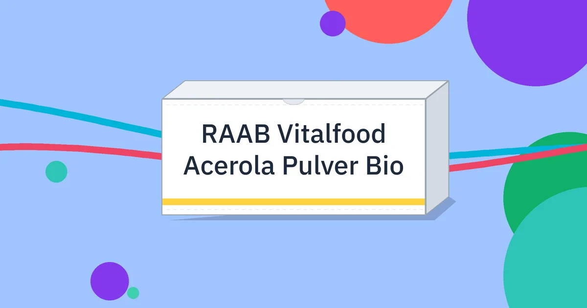 Symbolbild: Packung mit der Aufschrift RAAB Vitalfood Acerola Pulver Bio (PZN 19304820) – Verfügbarkeit und Bezug in Apotheken in Frankfurt am Main