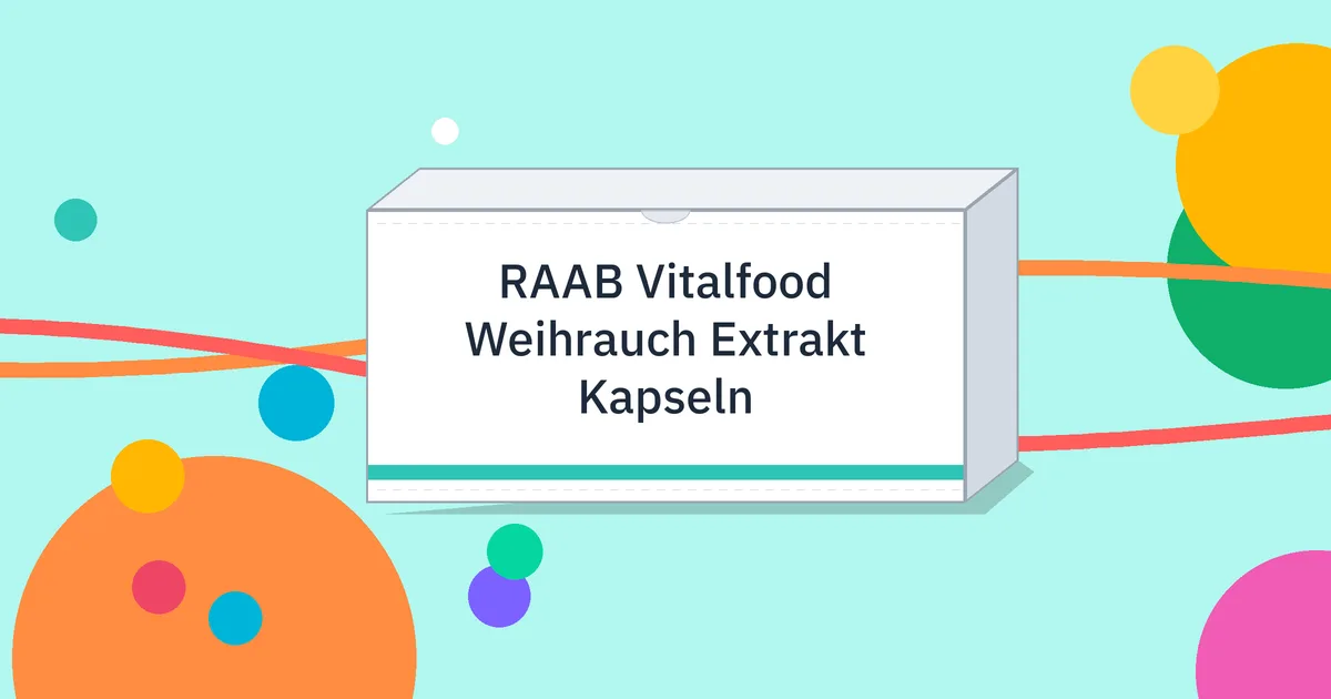 Symbolbild: Packung mit der Aufschrift RAAB Vitalfood Weihrauch Extrakt Kapseln (PZN 19305788) – Verfügbarkeit und Bezug in Apotheken in Frankfurt am Main