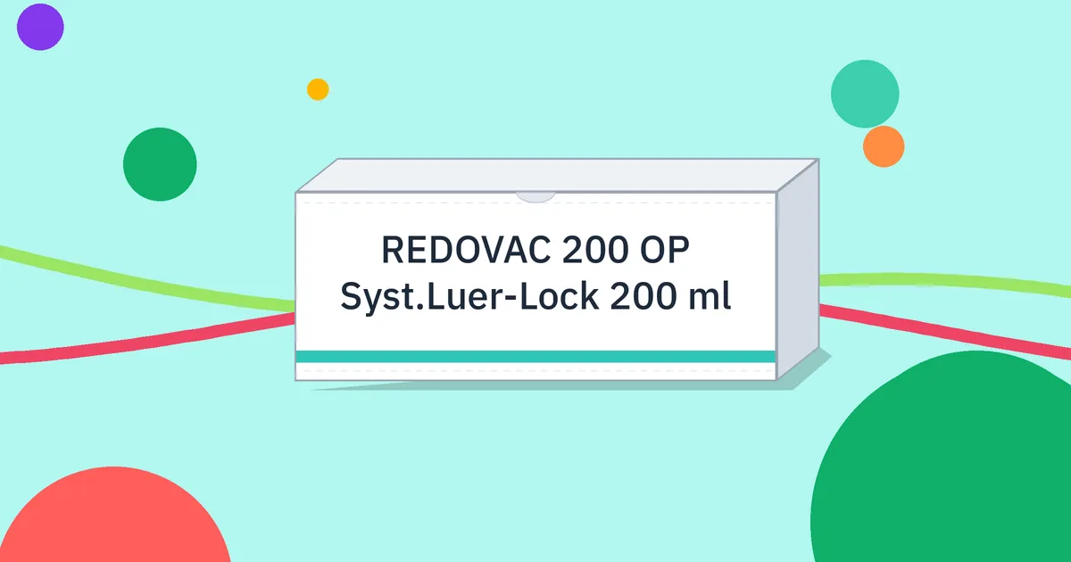Symbolbild: Packung mit der Aufschrift REDOVAC 200 OP Syst.Luer-Lock 200 ml (PZN 15632409) – Verfügbarkeit und Bezug in Apotheken in Frankfurt am Main