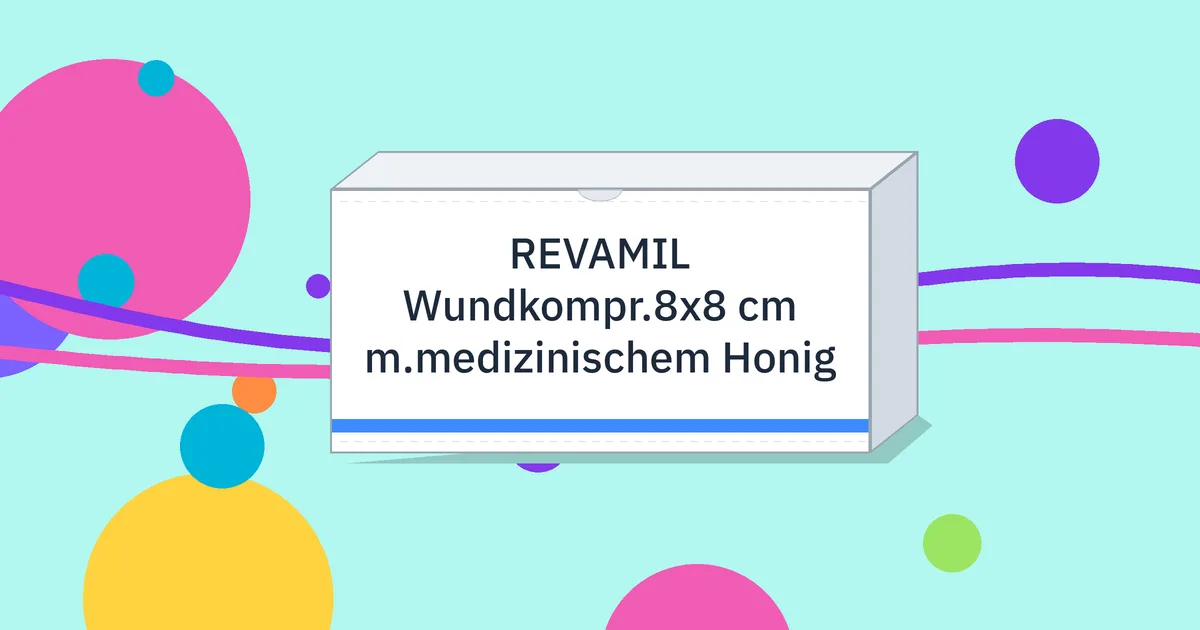 Symbolbild: Packung mit der Aufschrift REVAMIL Wundkompr.8x8 cm m.medizinischem Honig (PZN 05384910) – Verfügbarkeit und Bezug in Apotheken in Frankfurt am Main