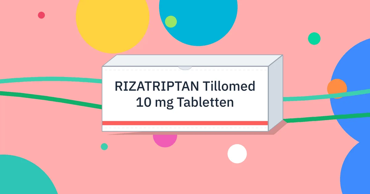 Symbolbild: Packung mit der Aufschrift RIZATRIPTAN Tillomed 10 mg Tabletten (PZN 13978552) – Verfügbarkeit und Bezug in Apotheken in Frankfurt am Main