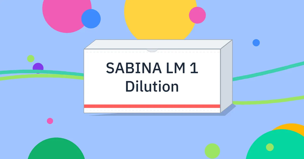 Symbolbild: Packung mit der Aufschrift SABINA LM 1 Dilution (PZN 13175741) – Verfügbarkeit und Bezug in Apotheken in Frankfurt am Main