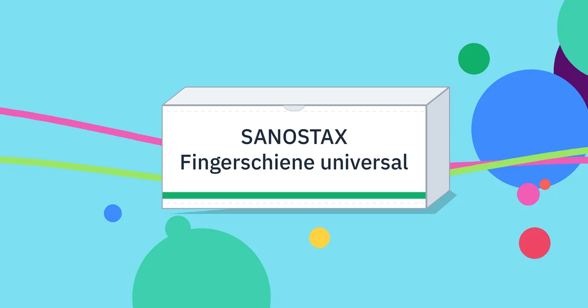 Symbolbild: Packung mit der Aufschrift SANOSTAX Fingerschiene universal (PZN 07144274) – Verfügbarkeit und Bezug in Apotheken in Frankfurt am Main