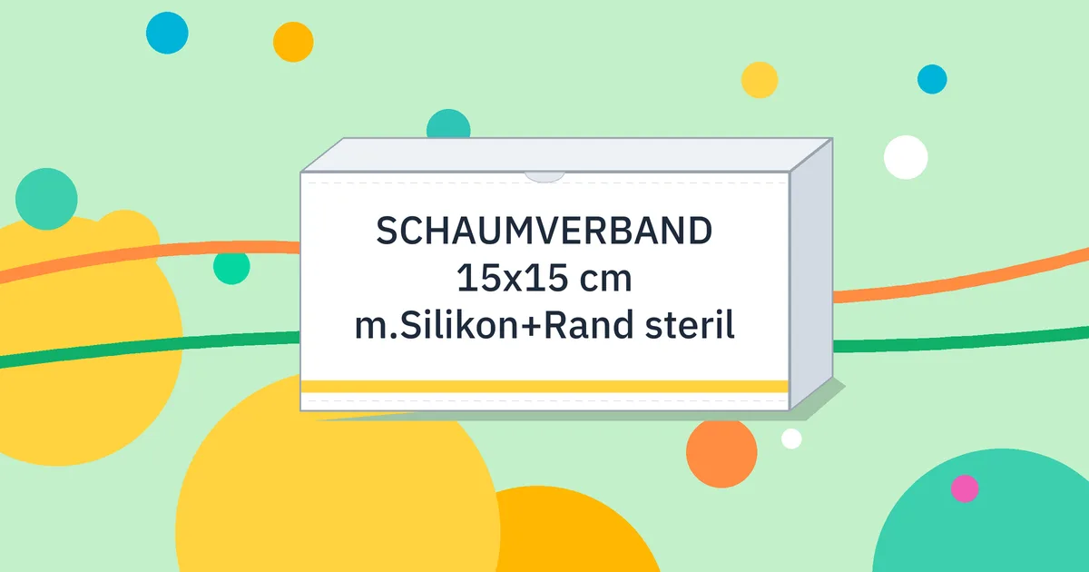 Symbolbild: Packung mit der Aufschrift SCHAUMVERBAND 15x15 cm m.Silikon+Rand steril (PZN 19509232) – Verfügbarkeit und Bezug in Apotheken in Frankfurt am Main