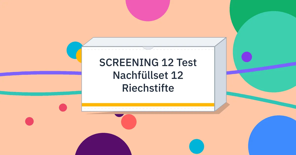 Symbolbild: Packung mit der Aufschrift SCREENING 12 Test Nachfüllset 12 Riechstifte (PZN 17635777) – Verfügbarkeit und Bezug in Apotheken in Frankfurt am Main