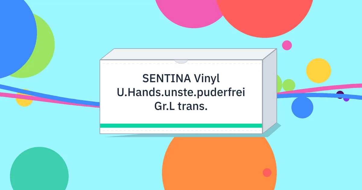 Symbolbild: Packung mit der Aufschrift SENTINA Vinyl U.Hands.unste.puderfrei Gr.L trans. (PZN 17841560) – Verfügbarkeit und Bezug in Apotheken in Frankfurt am Main