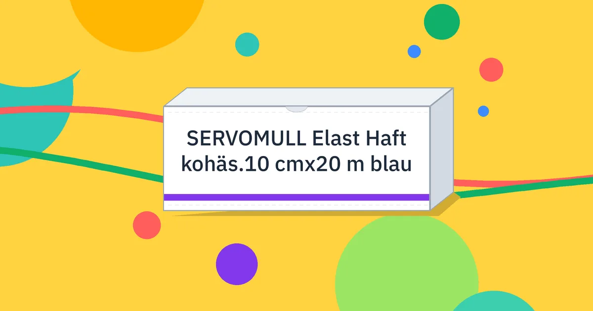 Symbolbild: Packung mit der Aufschrift SERVOMULL Elast Haft kohäs.10 cmx20 m blau (PZN 12671679) – Verfügbarkeit und Bezug in Apotheken in Frankfurt am Main